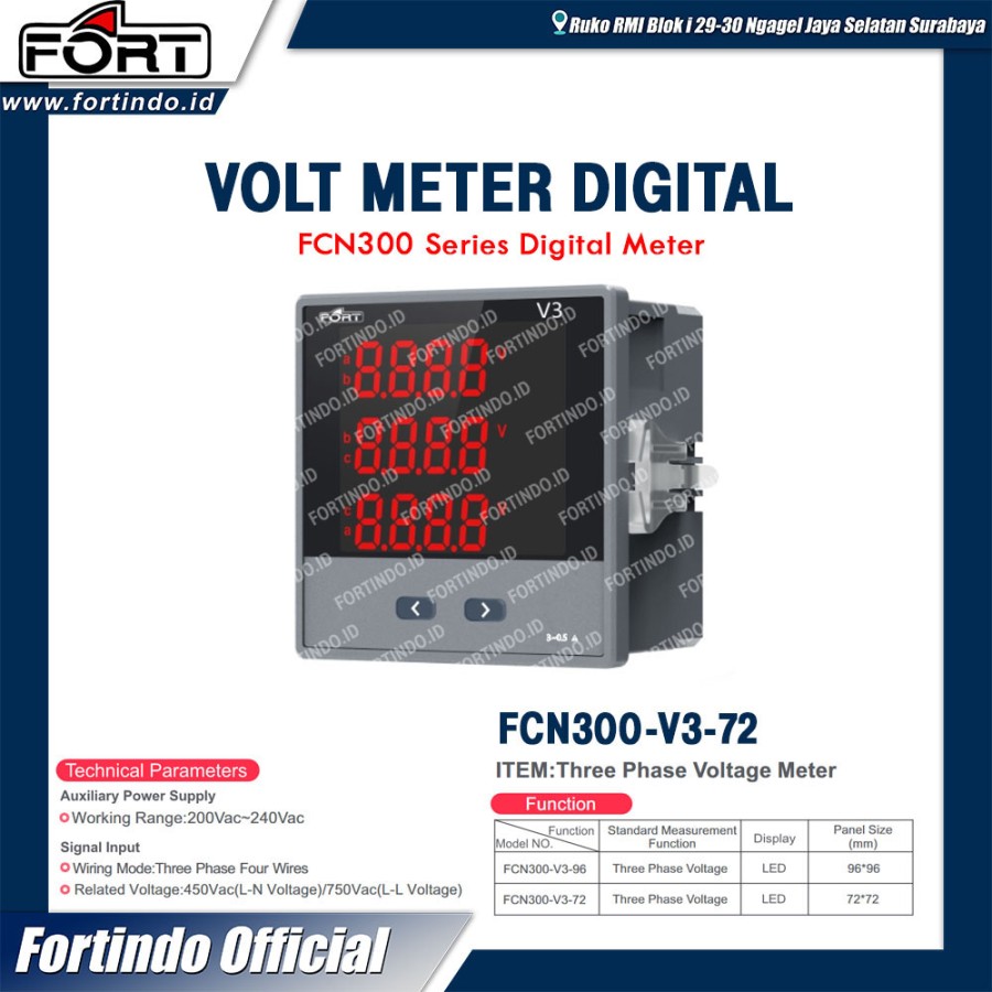 Volt Meter Digital FCN300-V3-72 Three Phase 72×72 FORT – fortindo.id