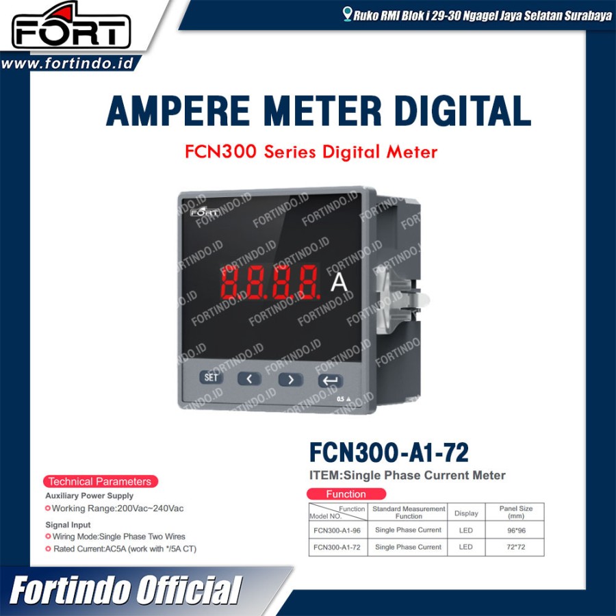 Ampere Meter Digital FCN300-A1-72 Single Phase 72×72 FORT – fortindo.id